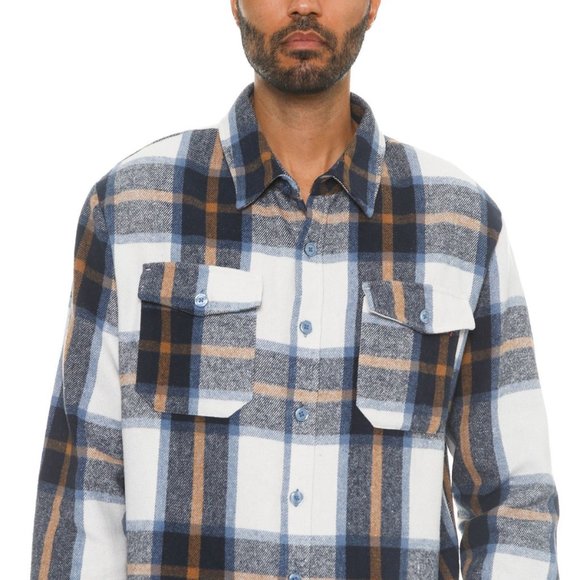 Shirts | Mens Blue Gold Checkered Soft Flannel Shacket | Poshmark